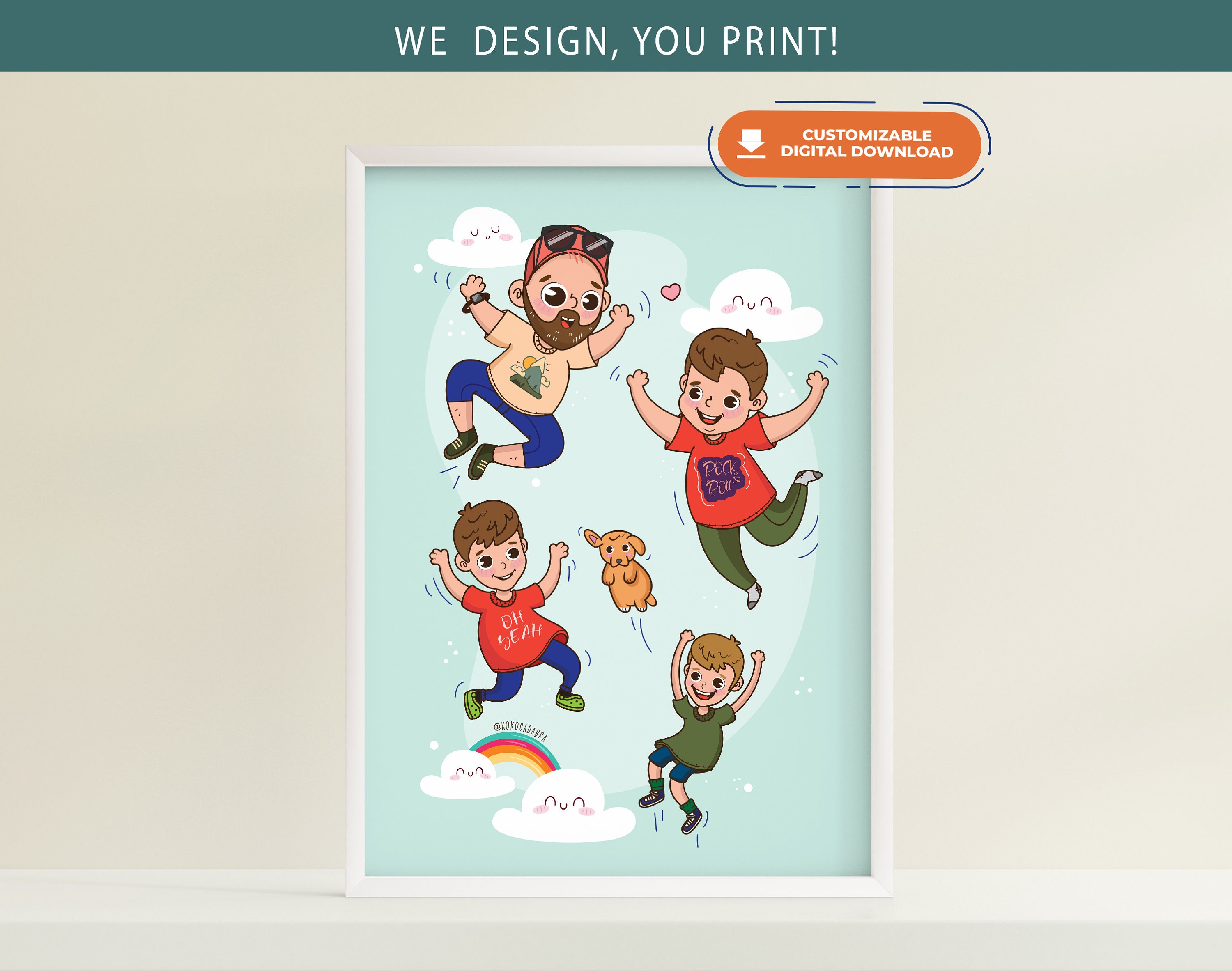 Custom Family Illustration, Custom Portrait Personalized Print, Gift ...