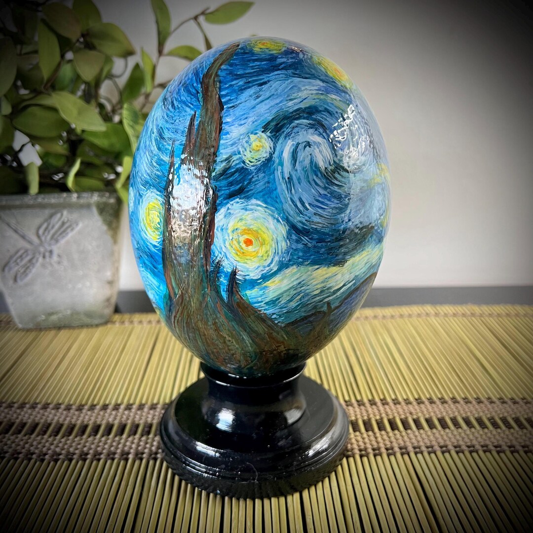 The Starry Night - Hand Painted Ostrich Egg - Etsy
