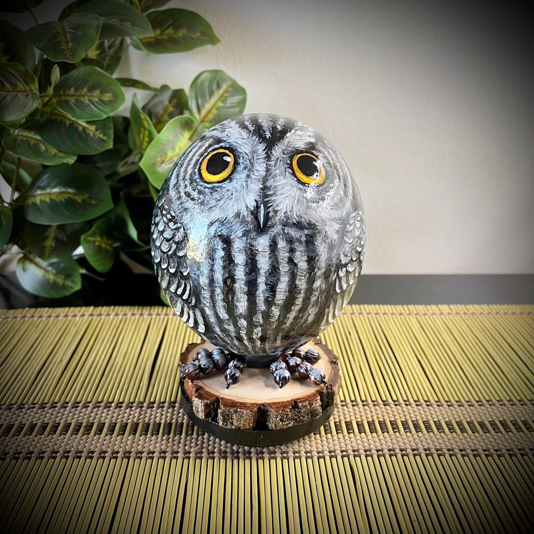 Baby Screech Owl - Hand Painted Ostrich Egg - Etsy