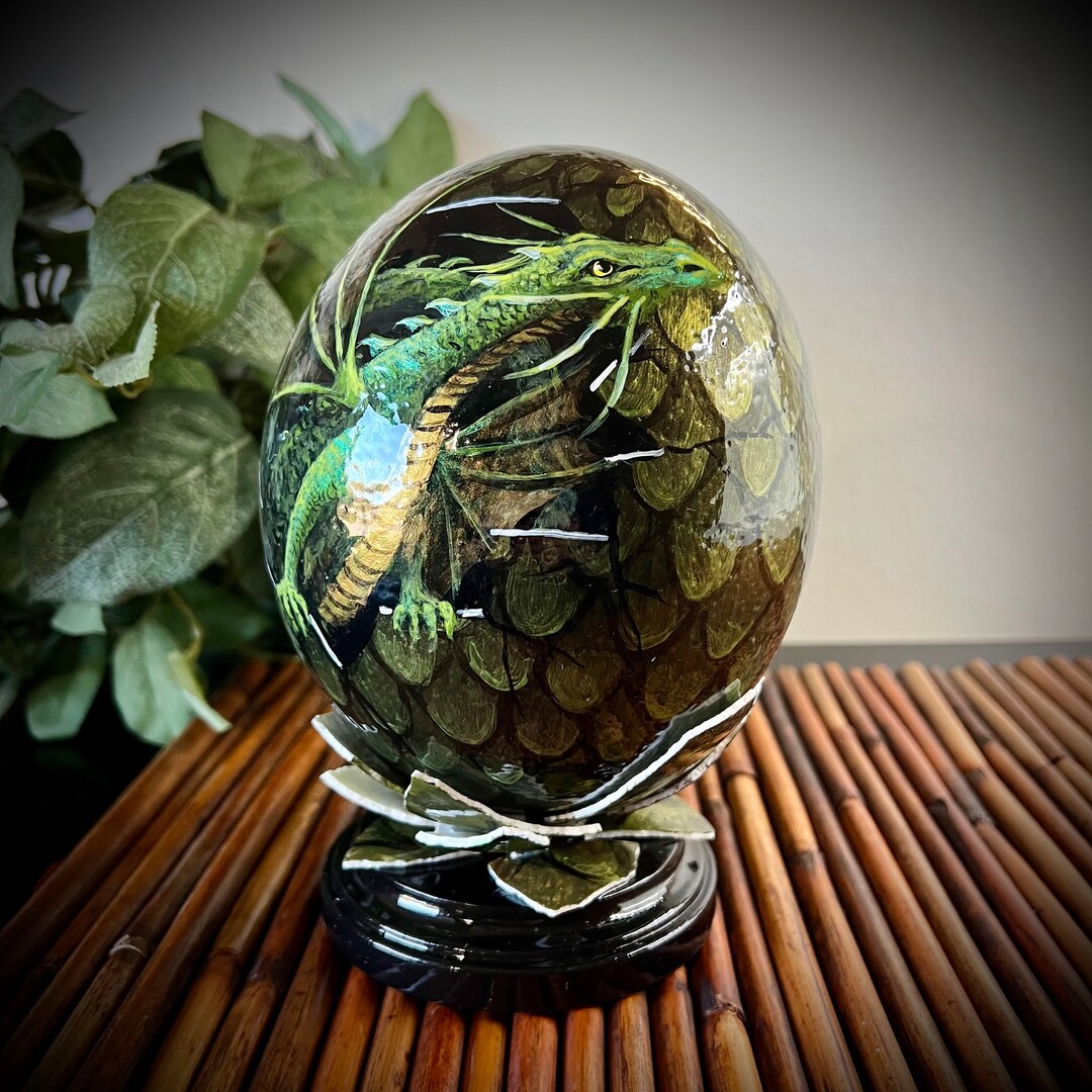 Dragon Hatchling-green Shell Hand Painted Ostrich Egg - Etsy