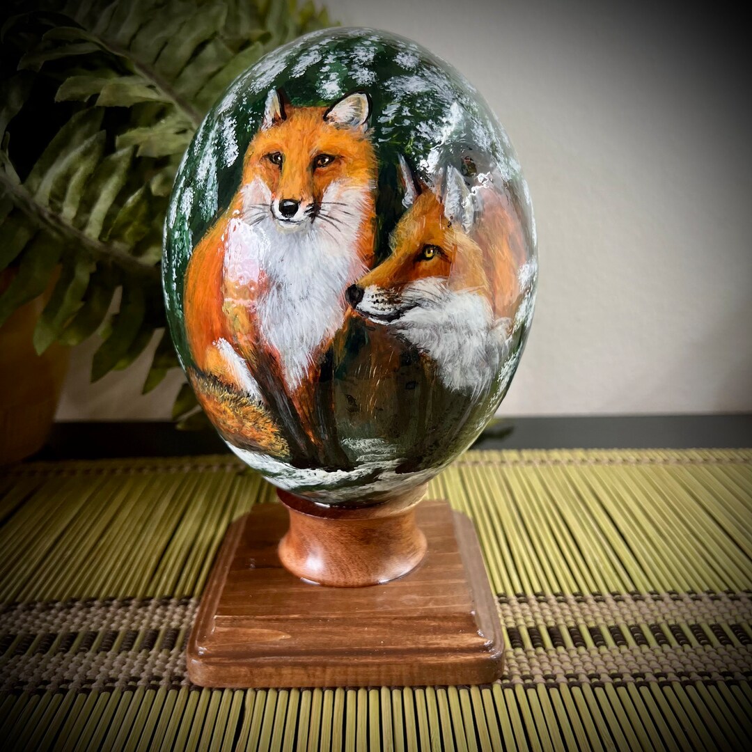 Red Fox Pair - Hand Painted Ostrich Egg - Etsy