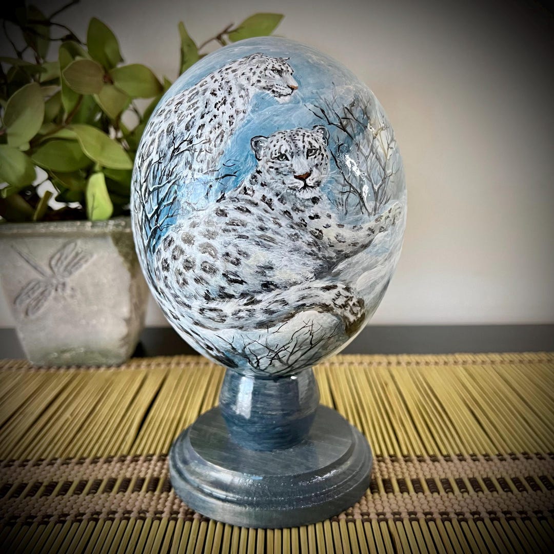 Snow Leopards - Hand Painted Ostrich Egg - Etsy
