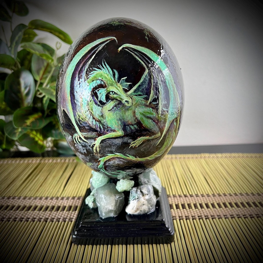 Jade Dragon - Hand Painted Ostrich Egg - Etsy