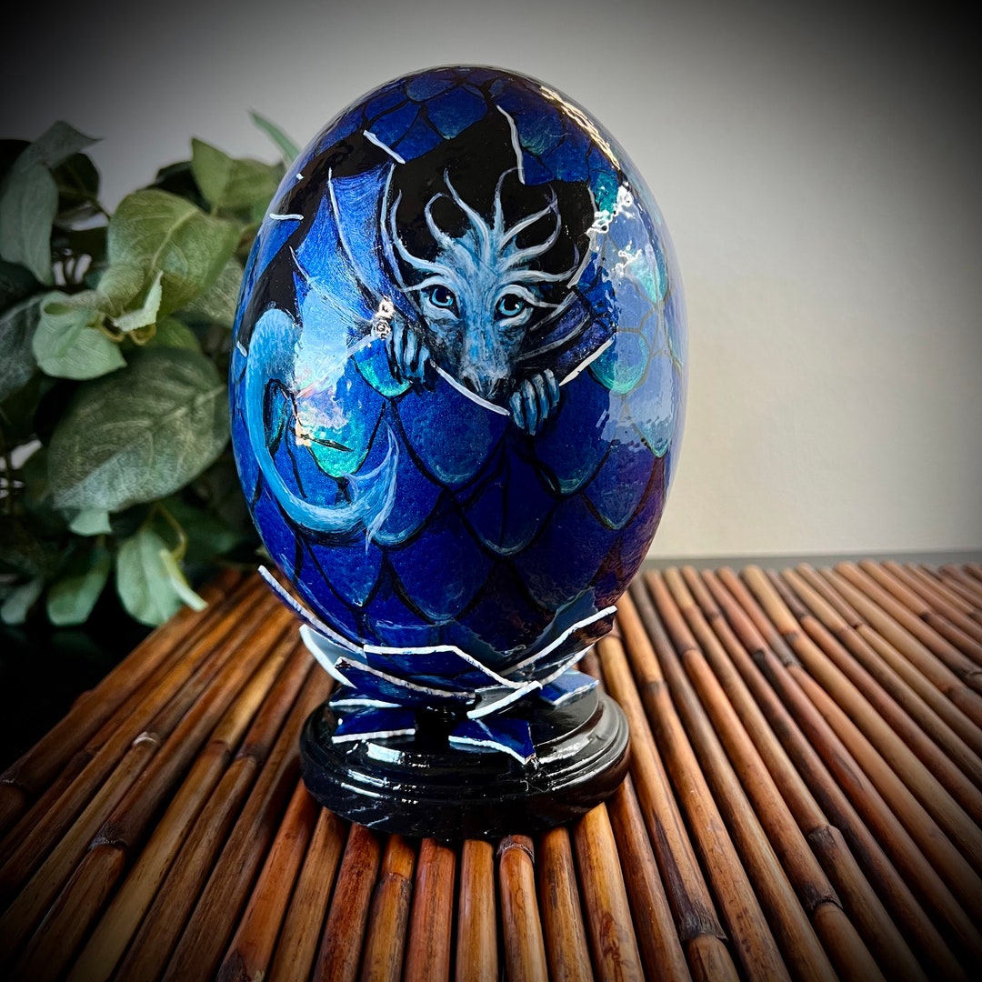 Dragon Hatchling - Blue Shell - Hand Painted Ostrich Egg - Etsy