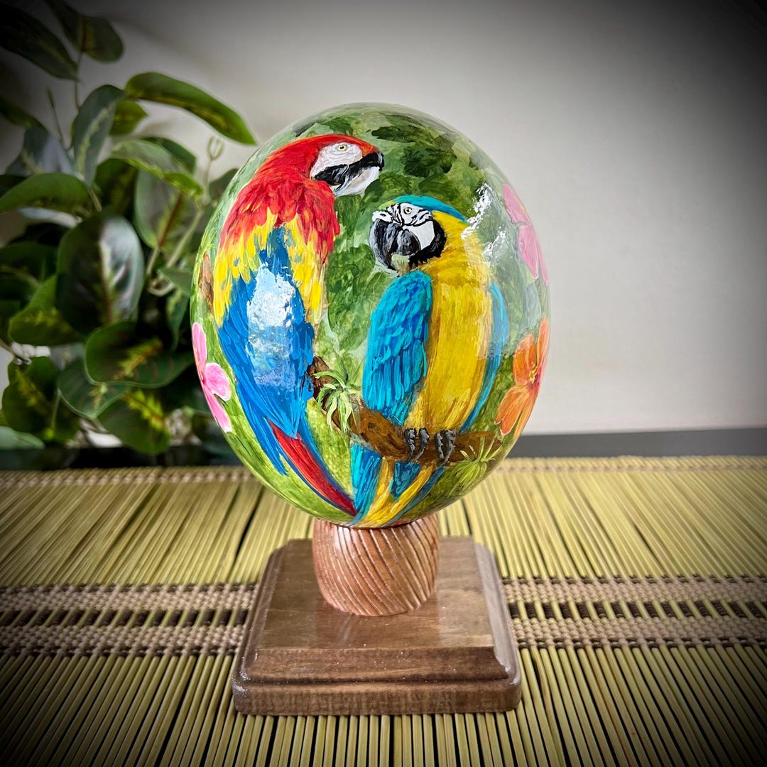 Macaws - Hand Painted Ostrich Egg - Etsy