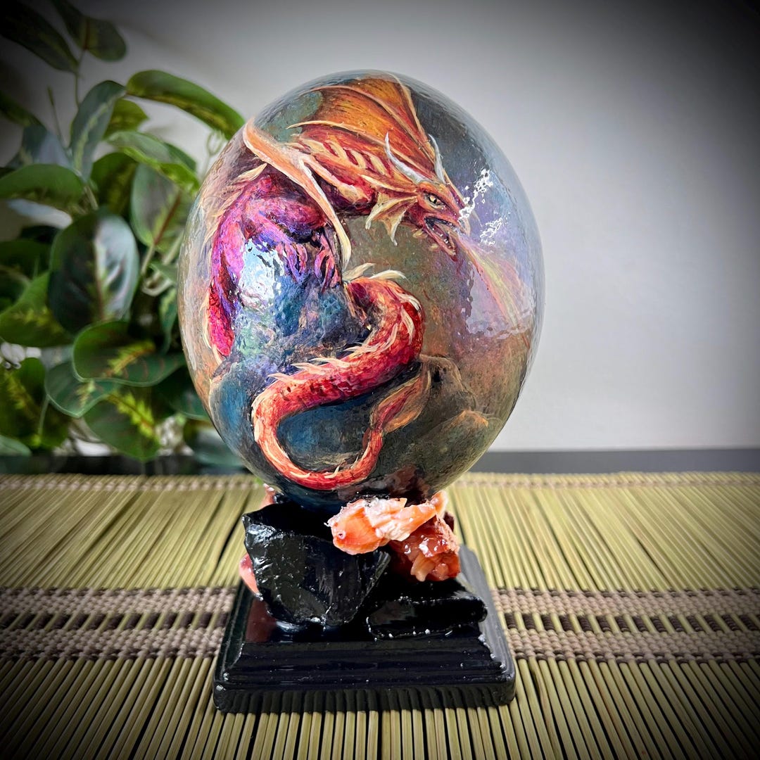 Fire Dragon Hand Painted Ostrich Egg - Etsy