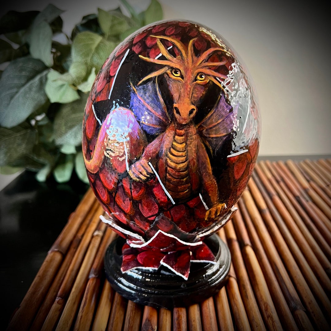 Dragon Hatchling-red Shell - Hand Painted Ostrich Egg - Etsy