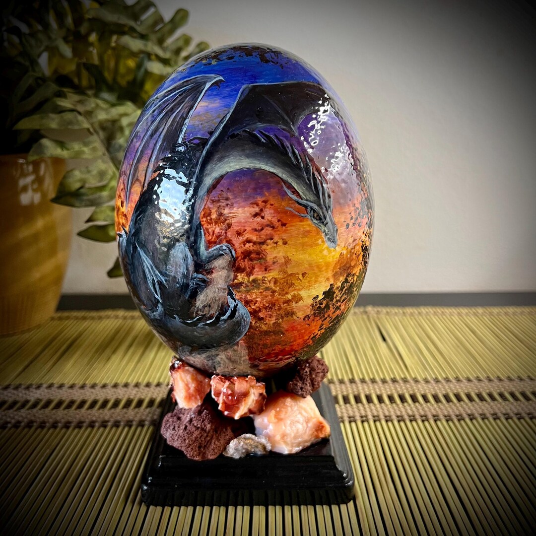 Sunset Dragon Hand Painted Ostrich Egg - Etsy