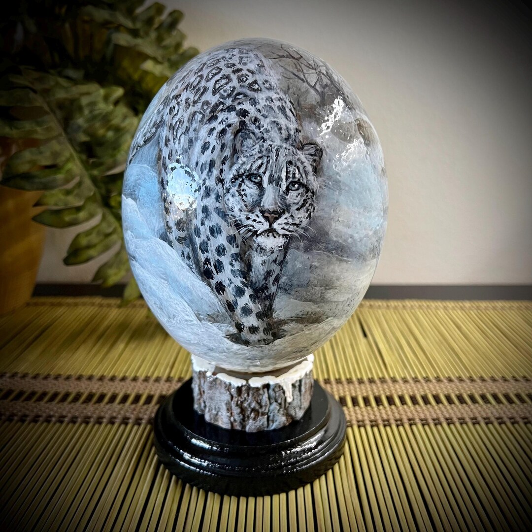 Snow Leopard Hand Painted Ostrich Egg - Etsy
