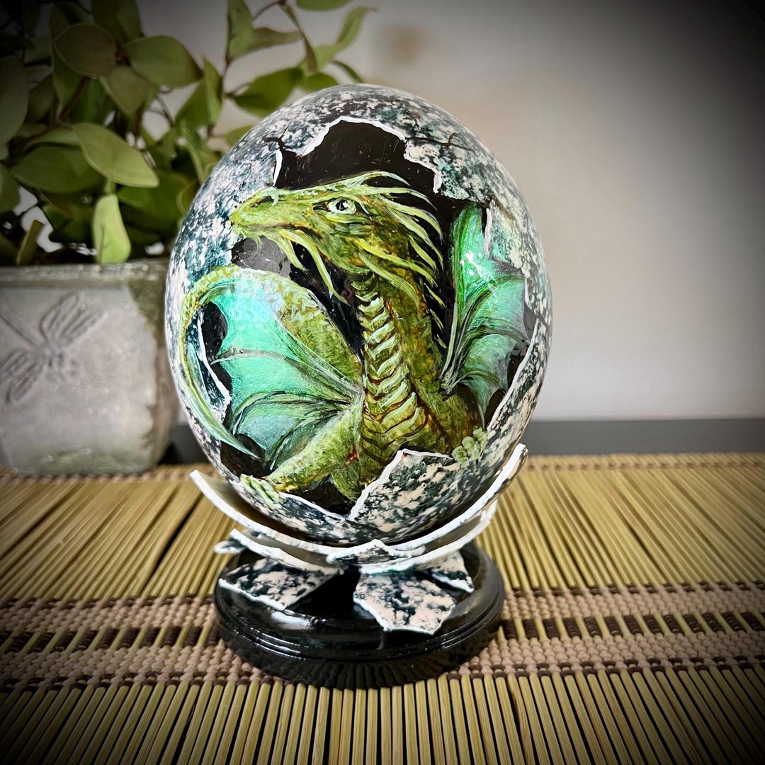 Dragon Hatchling / Light Green - Hand Painted Ostrich Egg - Etsy