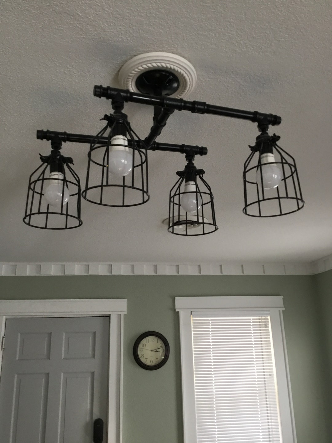 4 Light Black Iron Pipe Metal Light Fixture With Bulb Cages - Etsy