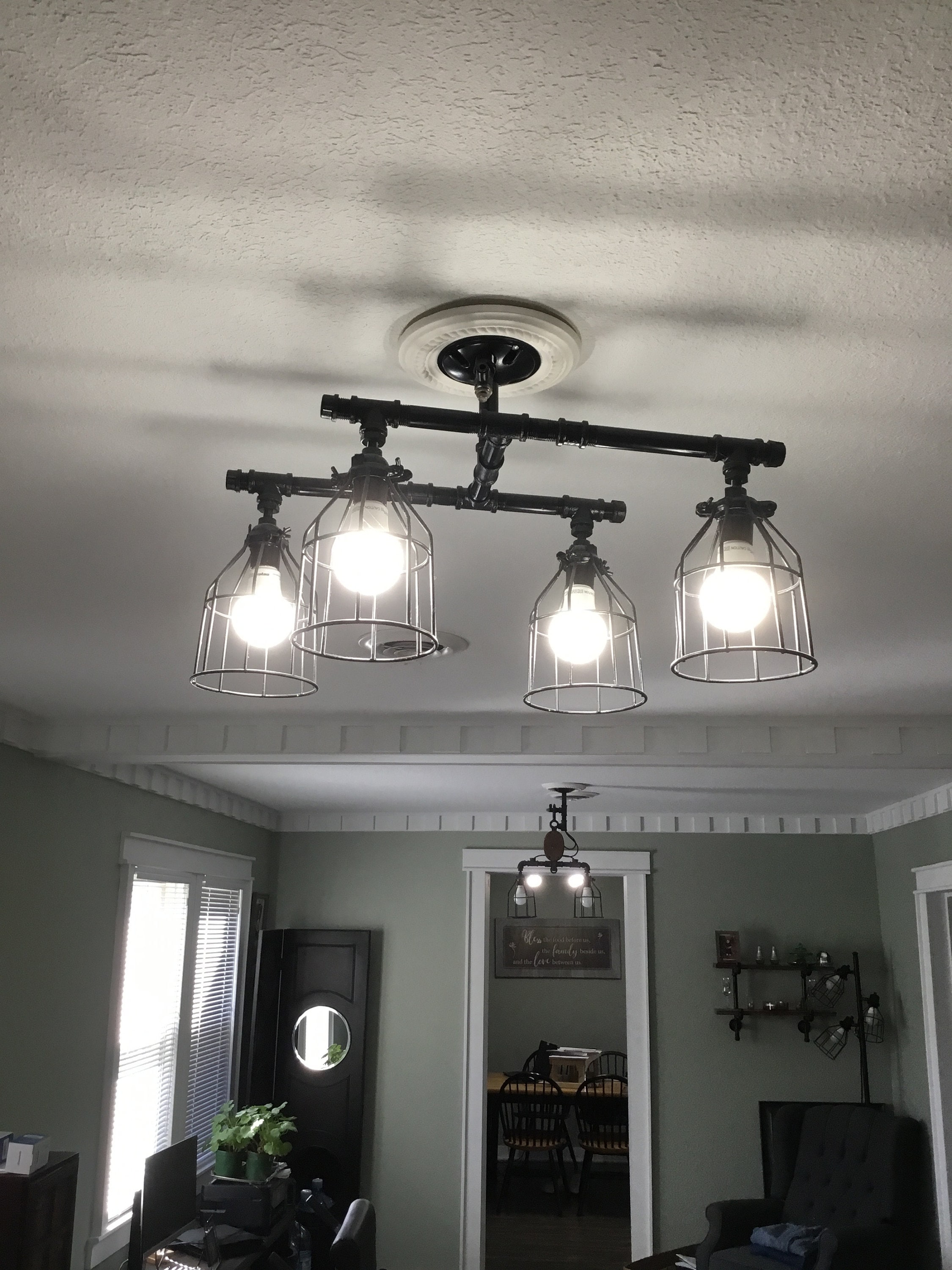 4 Light Black Iron Pipe Metal Light Fixture With Bulb Cages - Etsy