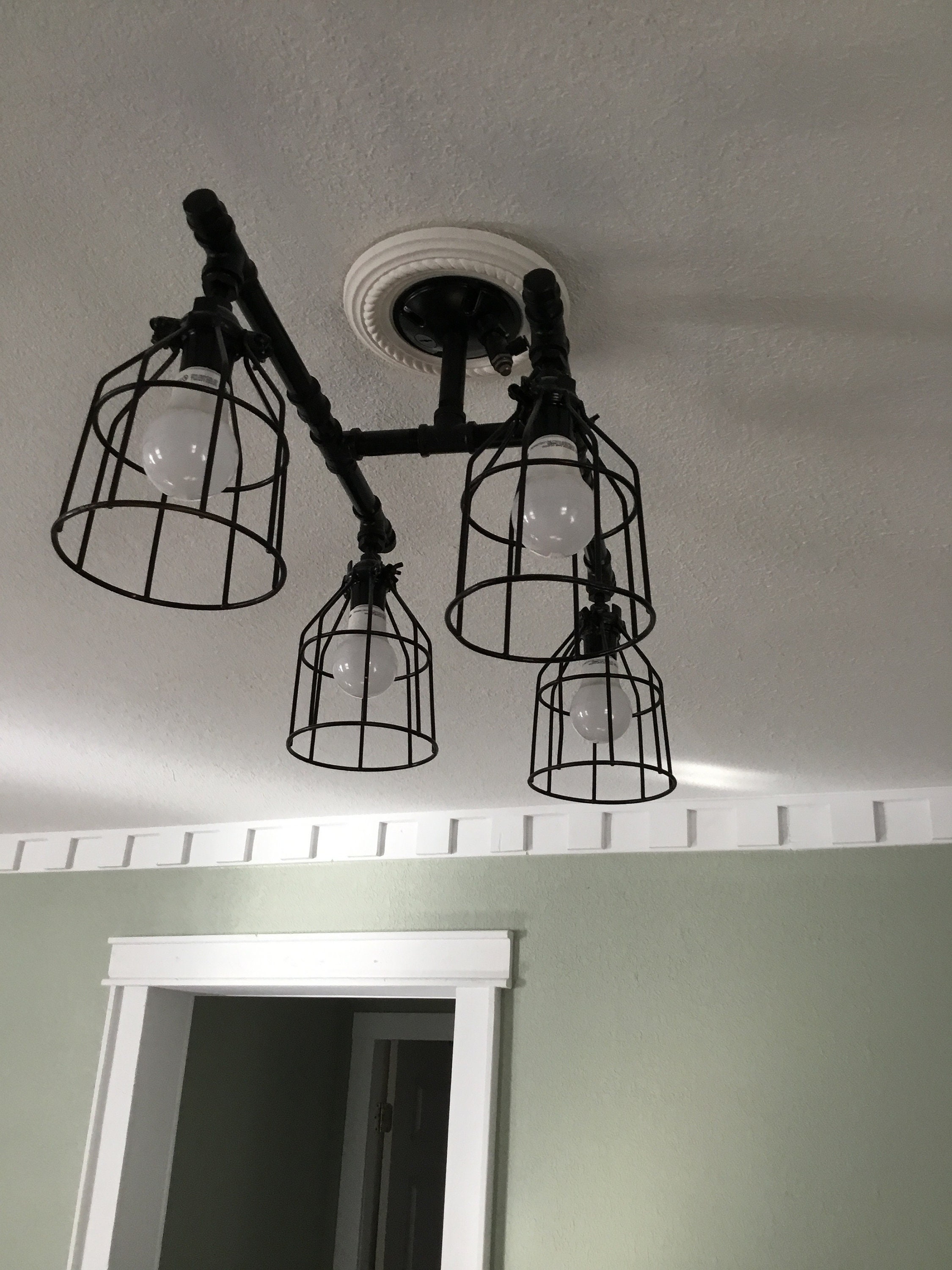 4 Light Black Iron Pipe Metal Light Fixture With Bulb Cages - Etsy