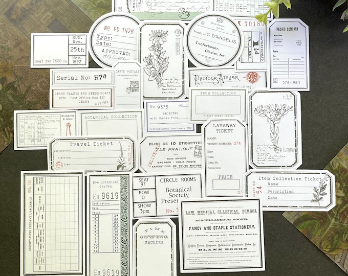 Vintage Black and White Botanical Plant Label Tags Stickers Journaling ...