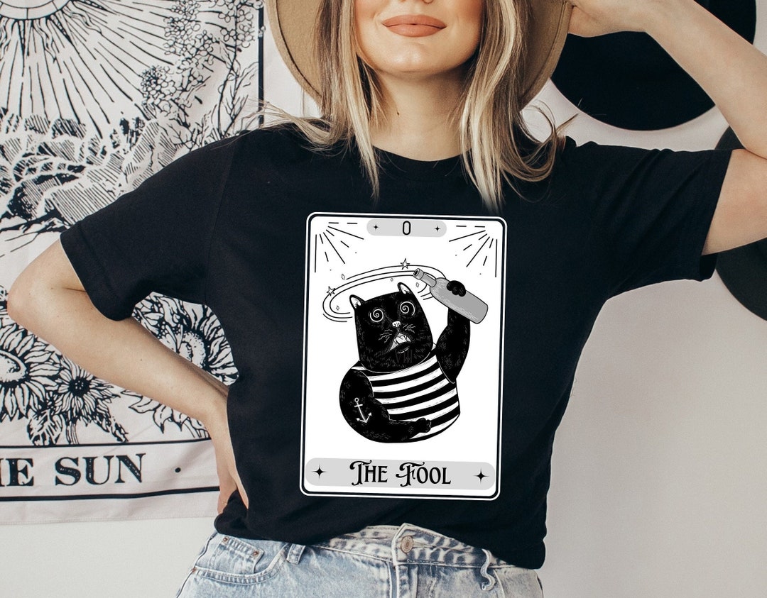The Fool Tarot Shirt, Tarot Card Shirt, Witchy Clothing, Funny Cat Meme ...