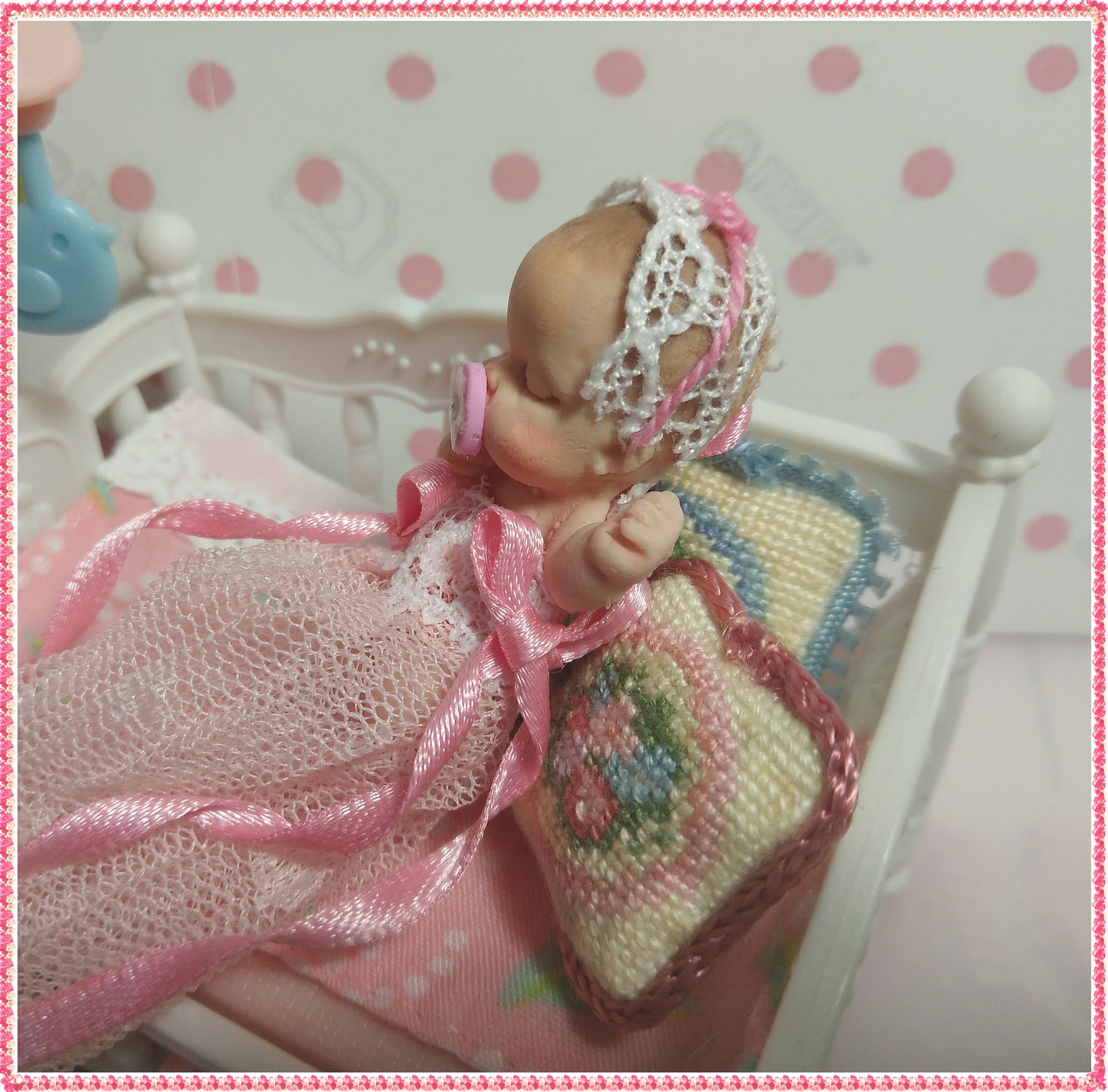 Miniature Baby Miniature Baby With Pink Dress Dollhouse | Etsy