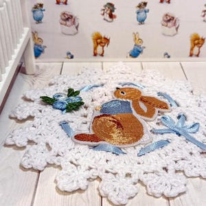 1/12 Crochet Miniature Rug, Peter Rabbit Embroidered, Beatrix Potter ...