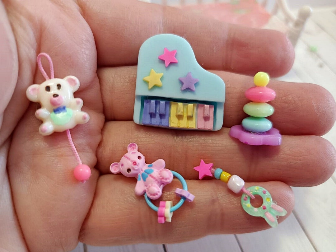 1:12 Vintage Style Miniature Baby Toys, Teether, Rattle, Toy Piano ...