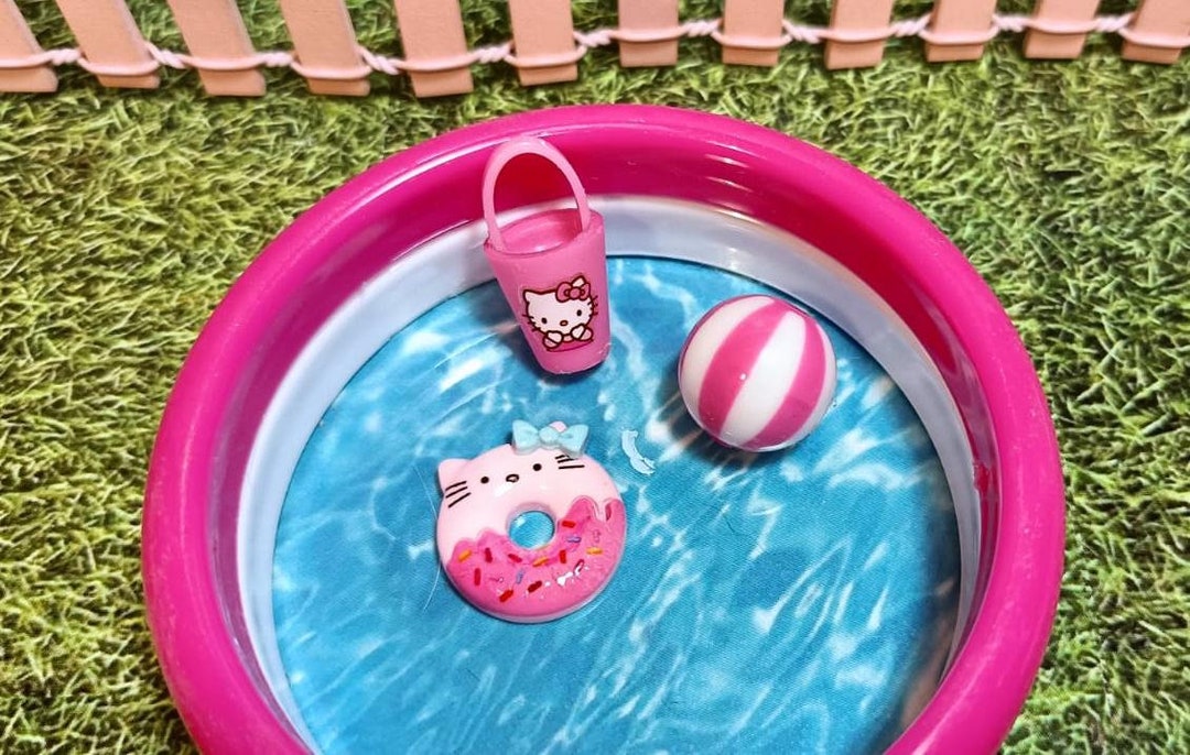 1:12, 1-6, Pink Pool, Miniature Beach Ball, Kitty Sand Bucket ...