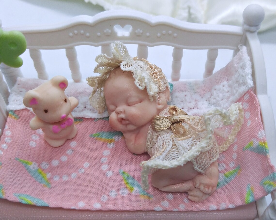 Miniature Baby, Miniature Baby With Antique Lace Clothes, Dollhouse ...
