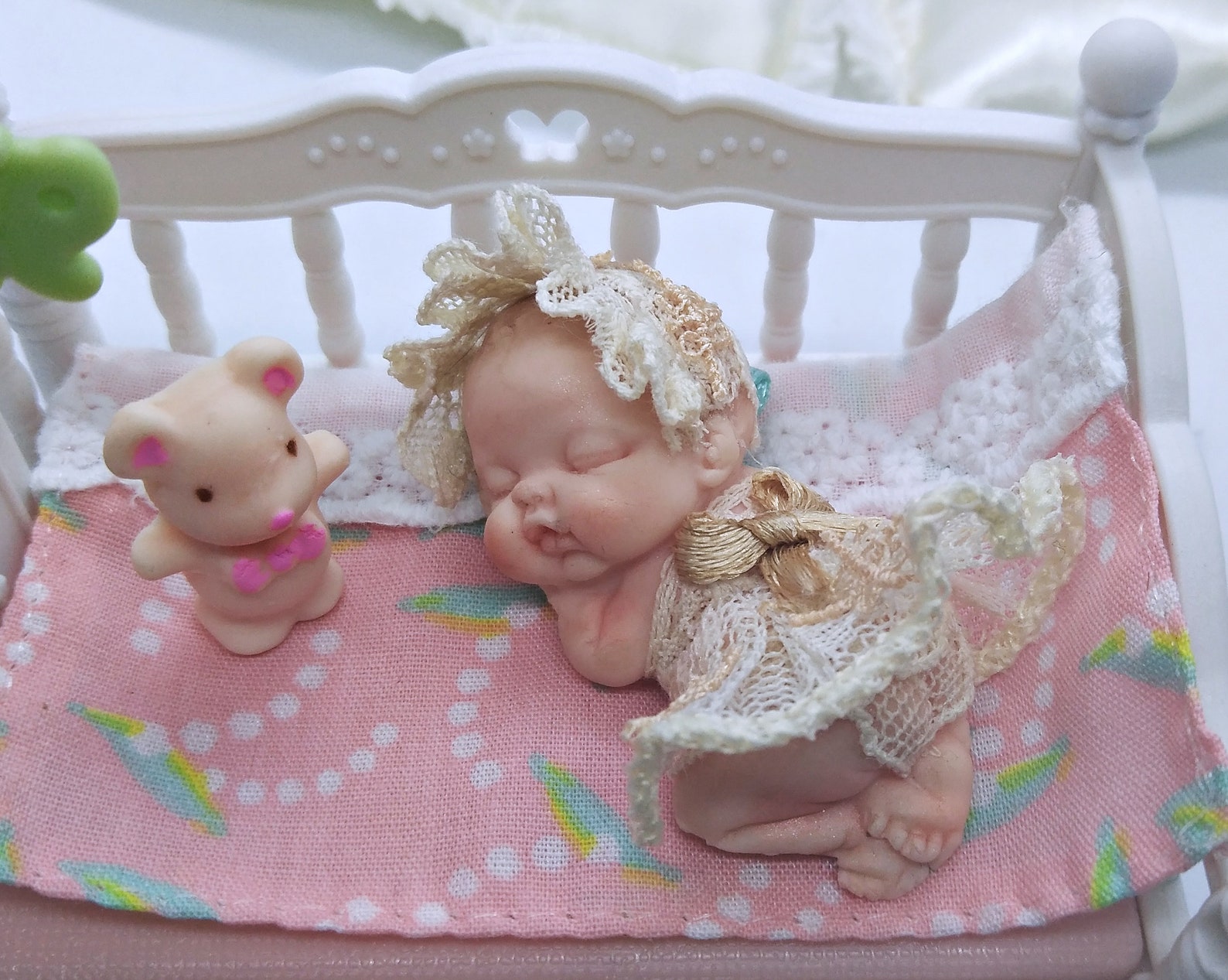 Miniature Baby, Miniature Baby With Antique Lace Clothes, Dollhouse ...