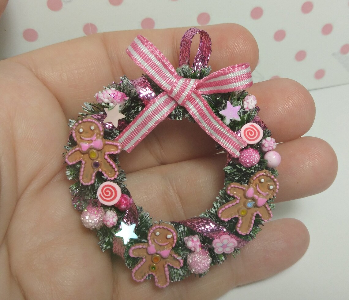 Pink Gingerbread Cookie Wreath, Miniature Shabby Chic Christmas Wreath ...