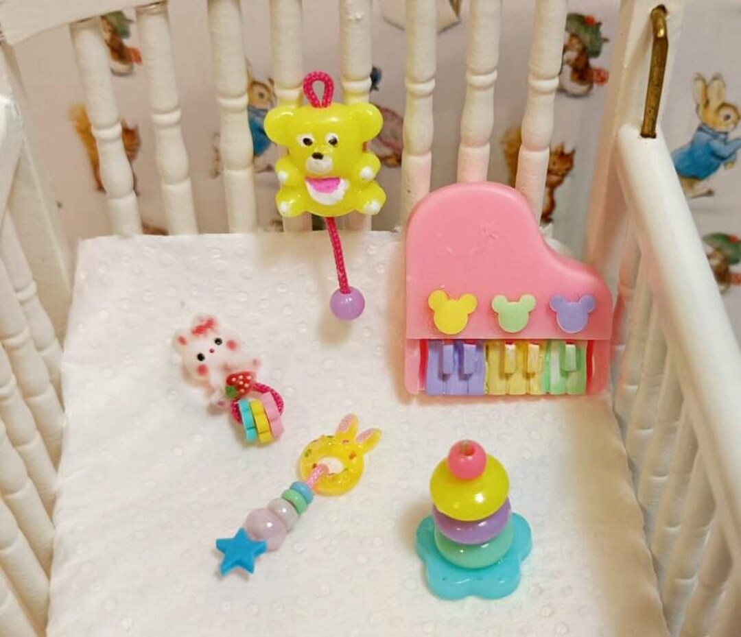 1:12 Vintage Style Miniature Baby Toys, Teether, Rattle, Toy Piano ...