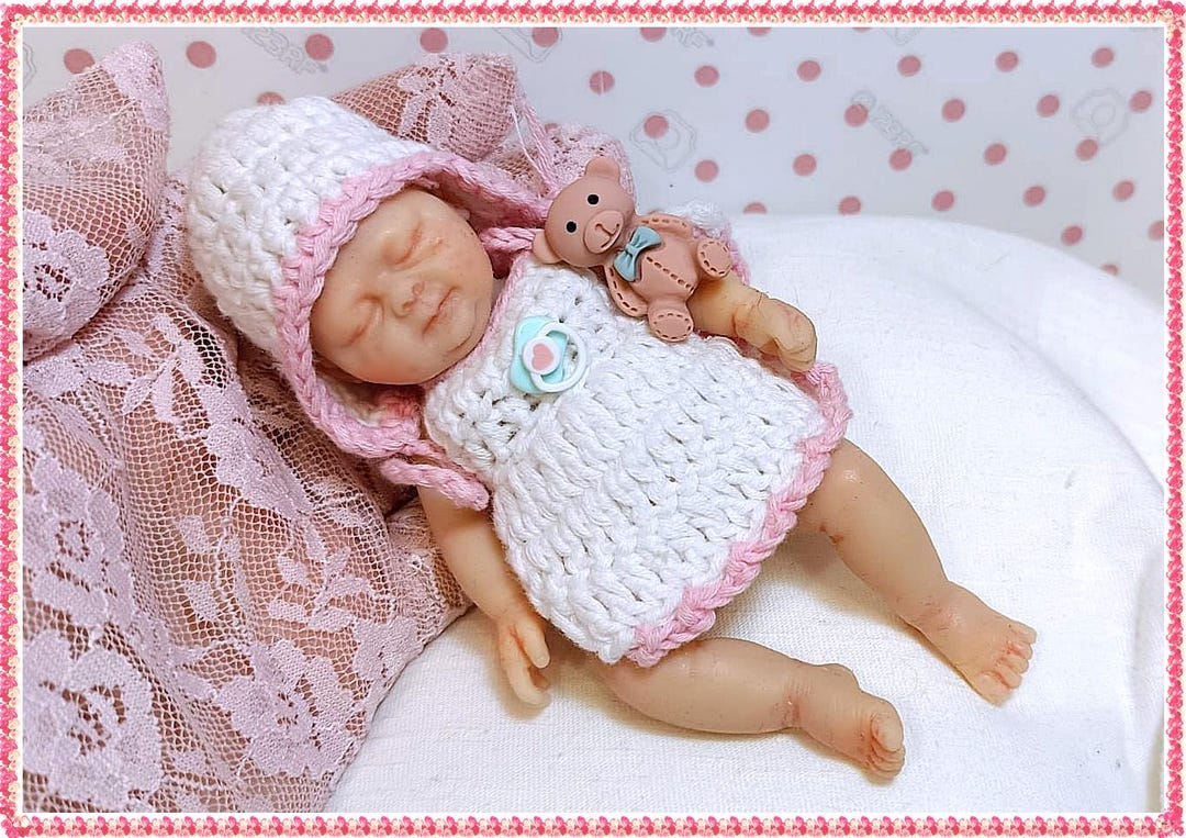 Mini Silicone Baby Doll, 4.7 Inches, Reborn Doll With Crochet Dress ...
