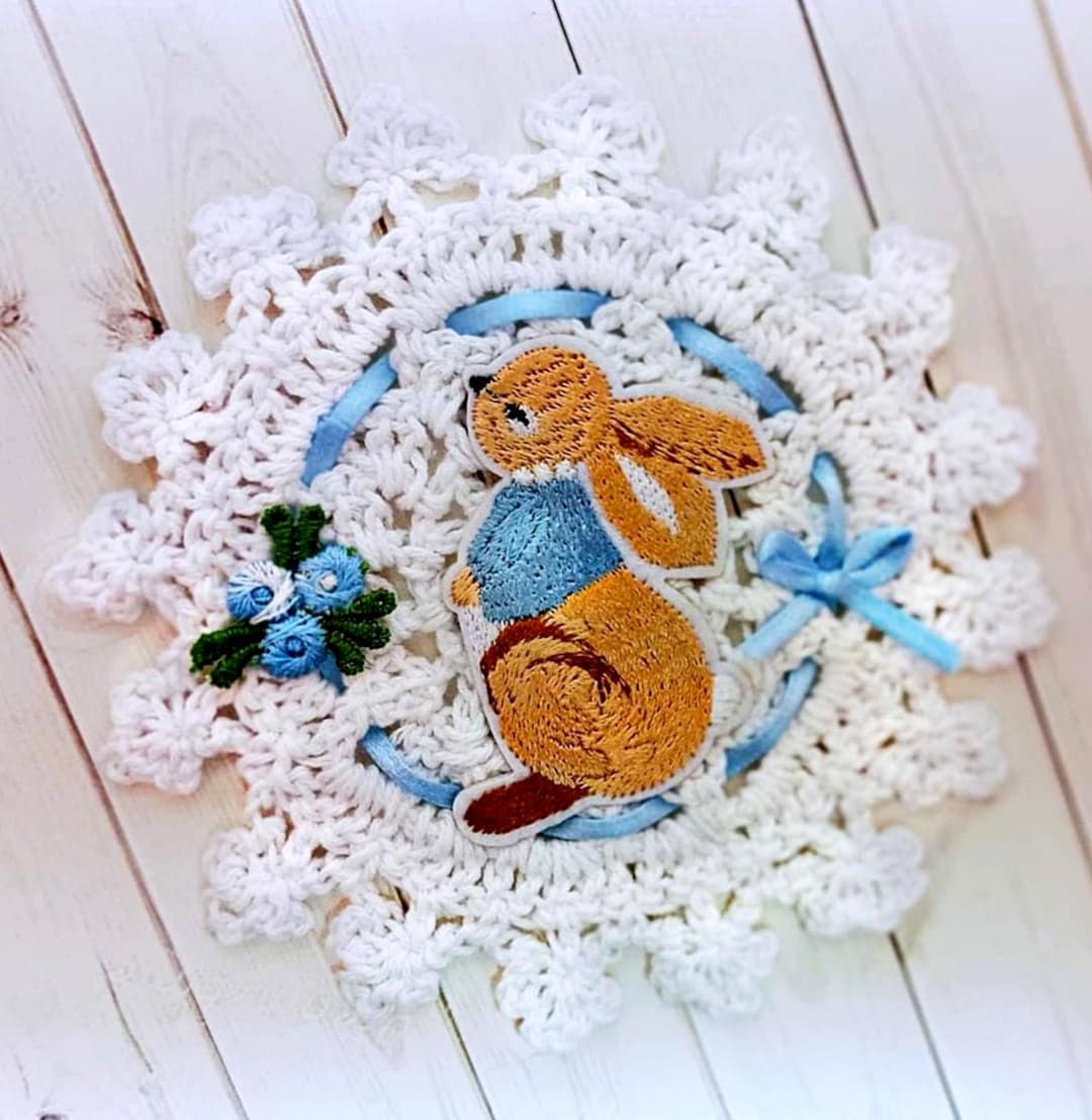 1/12 Crochet Miniature Rug, Peter Rabbit Embroidered, Beatrix Potter ...