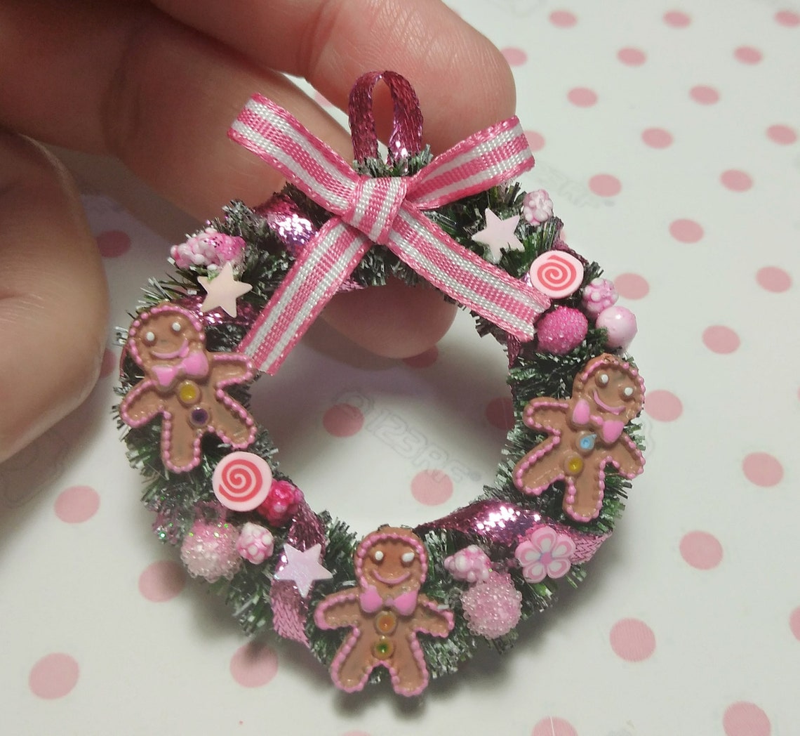 Pink Gingerbread Cookie Wreath, Miniature Shabby Chic Christmas Wreath ...
