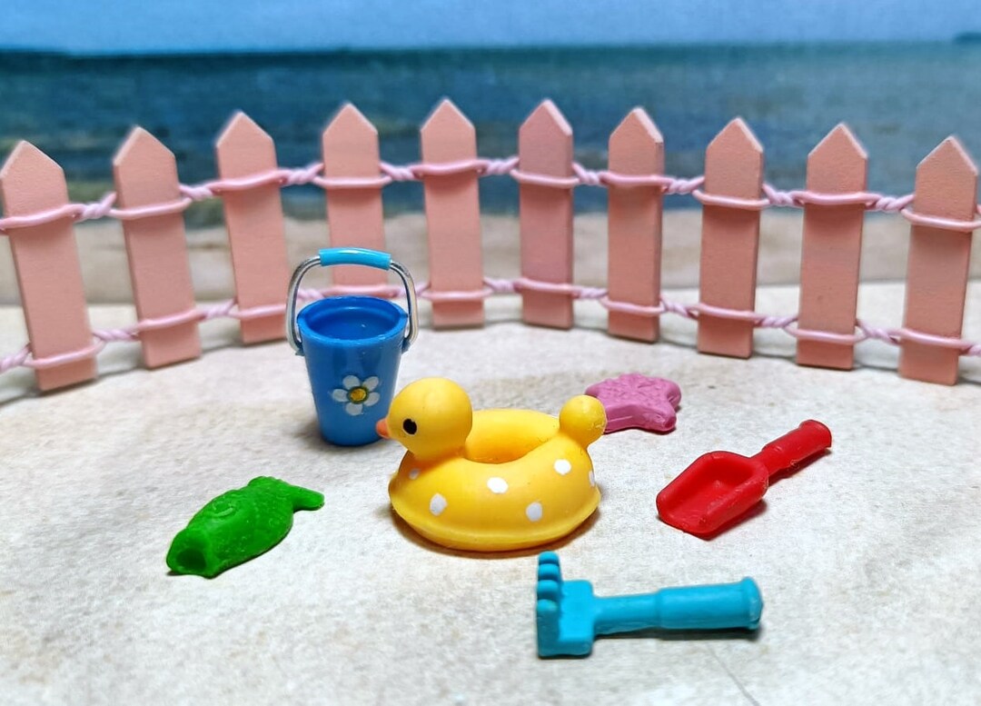 1:12 Beach Toys Set, Miniature Pool Games, Sand Bucket, Shovel, Rake ...
