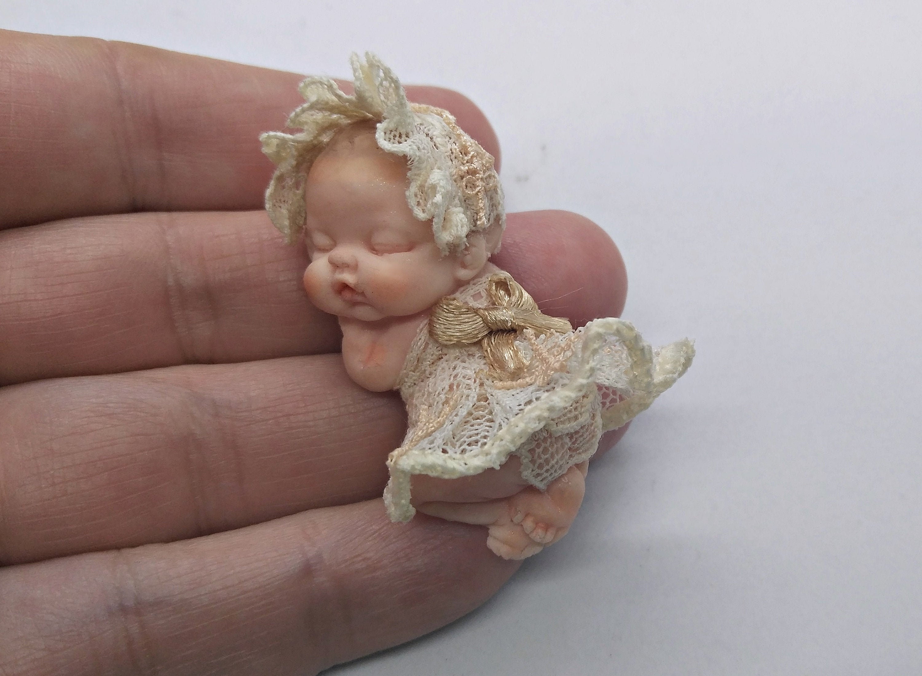 Miniature Baby, Miniature Baby With Antique Lace Clothes, Dollhouse ...
