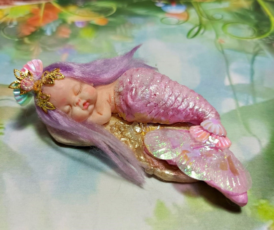 Miniature Baby Mermaid Sculpture, Mermaid Girl Modeled Figurine ...