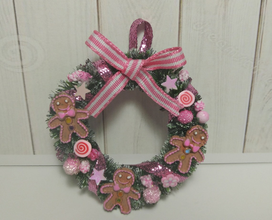 Pink Gingerbread Cookie Wreath, Miniature Shabby Chic Christmas Wreath ...