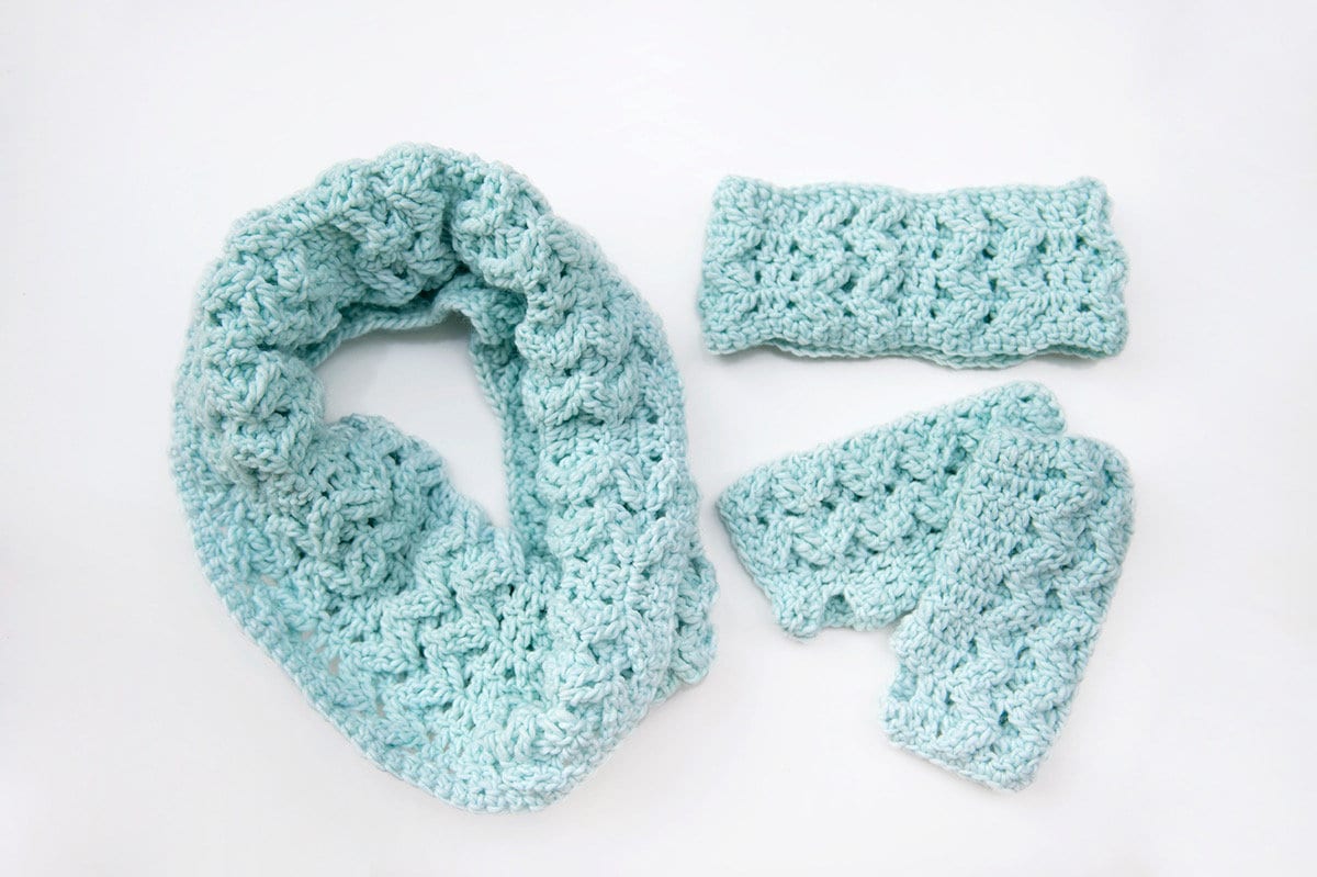 Crochet Winter Set Pattern: Bulky Yarn Cowl, Ear Warmer & Gloves (PDF ...