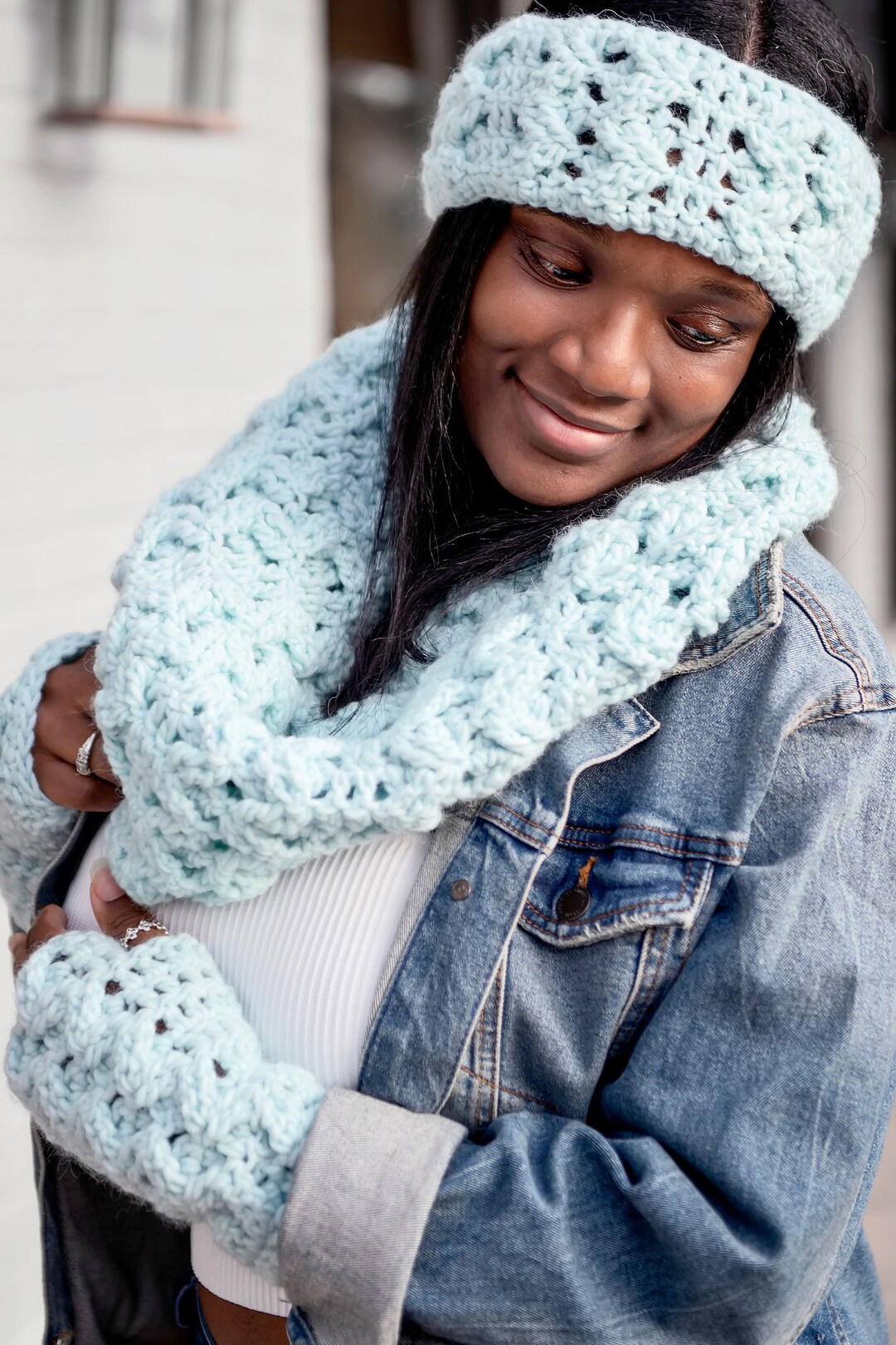 Crochet Winter Set Pattern: Bulky Yarn Cowl, Ear Warmer & Gloves (PDF ...