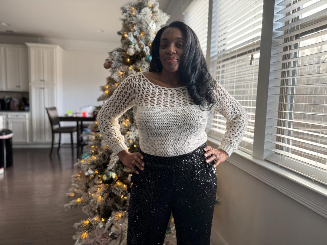 Boat Neck Crochet Sweater Pattern, Lace Mesh Top for Women - Etsy