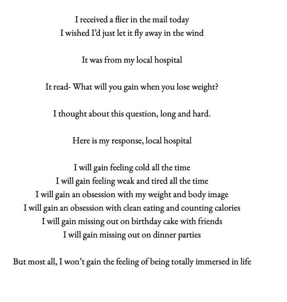 Eating Disorder Sticker Poem - Etsy