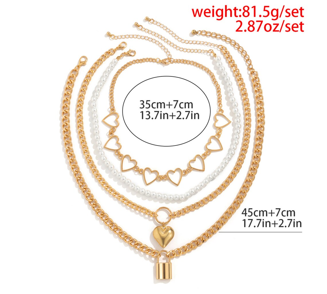 Gold Necklace Set Women Necklace Set Layering Link Necklace Multilayer ...
