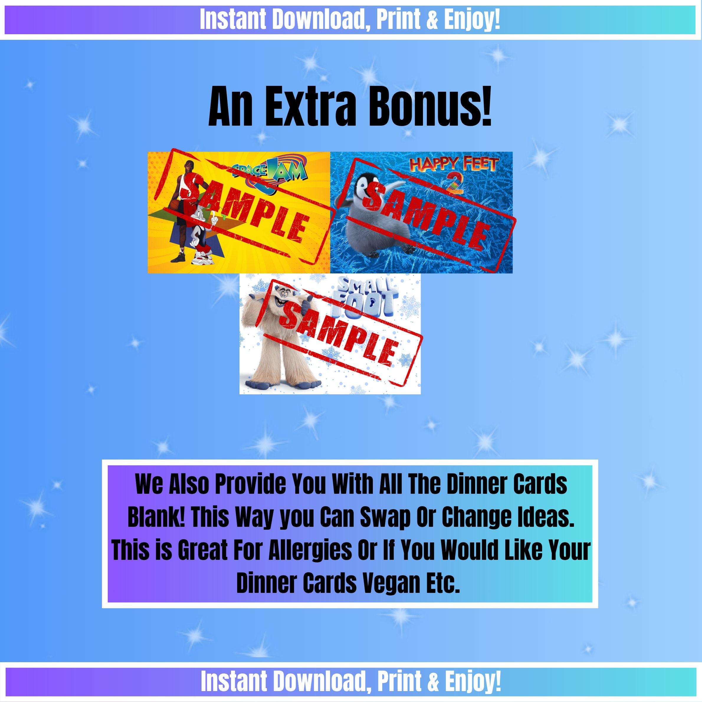 NEW! 18 Movie Night Dinner Printable Cards, Instant Digital Download ...