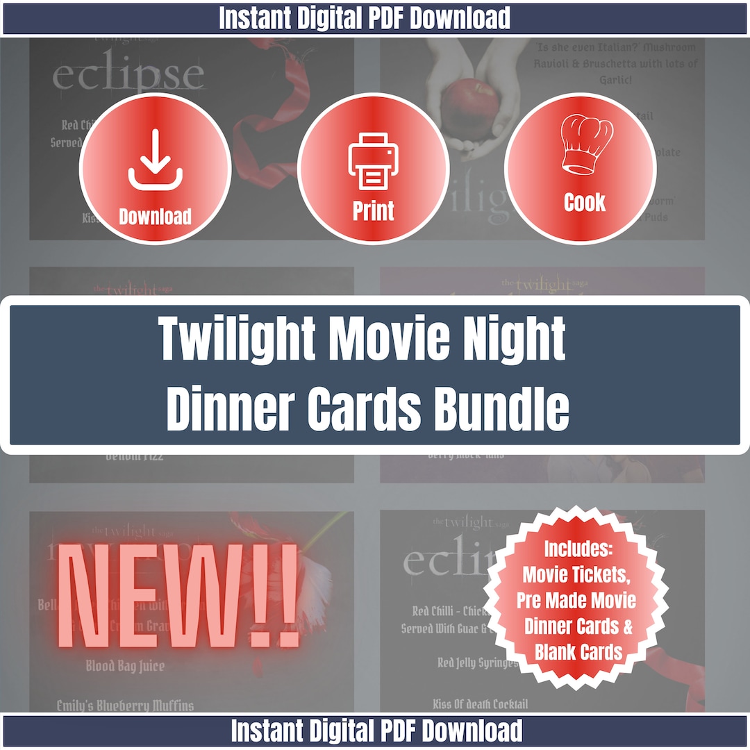 NEW! 5 Vampire Movie Night Dinner Printable Cards, Instant Digital ...