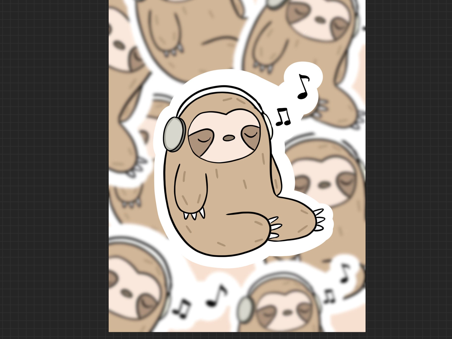 Cute Sloth With Headphones and Music| Waterproof | Glossy| - Etsy