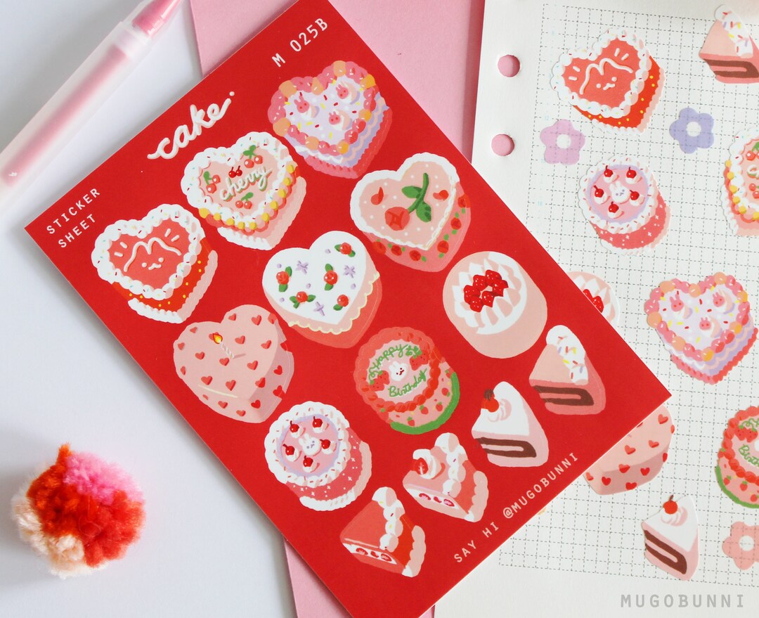 Cute Vinyl Vintage Valentines Heart Love Cake Red Sticker Sheet for ...
