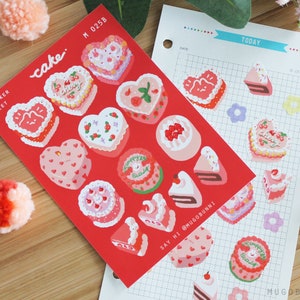 Cute Vinyl Vintage Valentines Heart Love Cake Red Sticker Sheet for ...