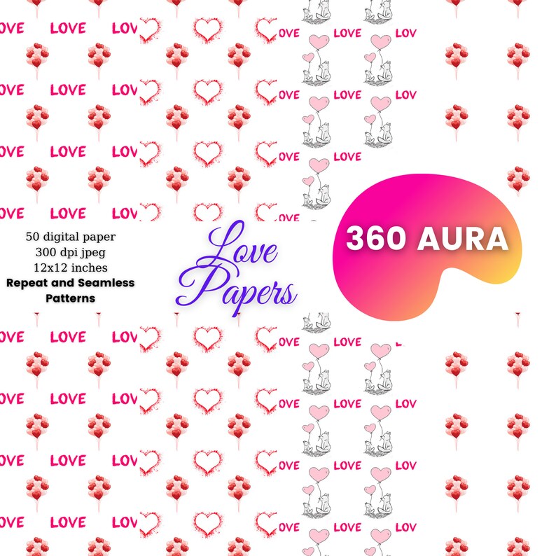 Valentine Digital Paper, 50 Love Digital Paper,12x12 Digital Scrapbook ...