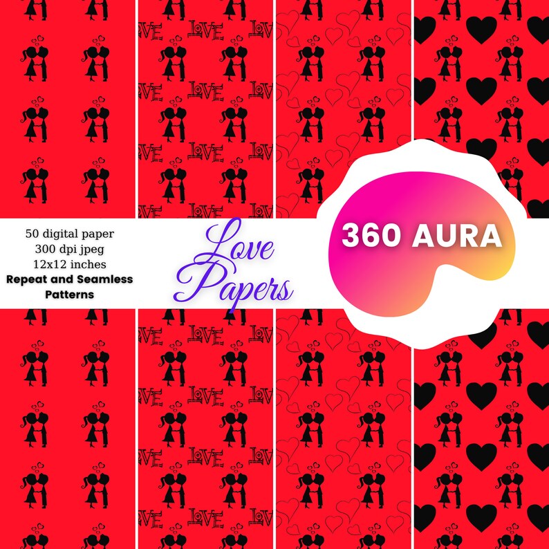 Valentine Digital Paper, 50 Love Digital Paper,12x12 Digital Scrapbook ...