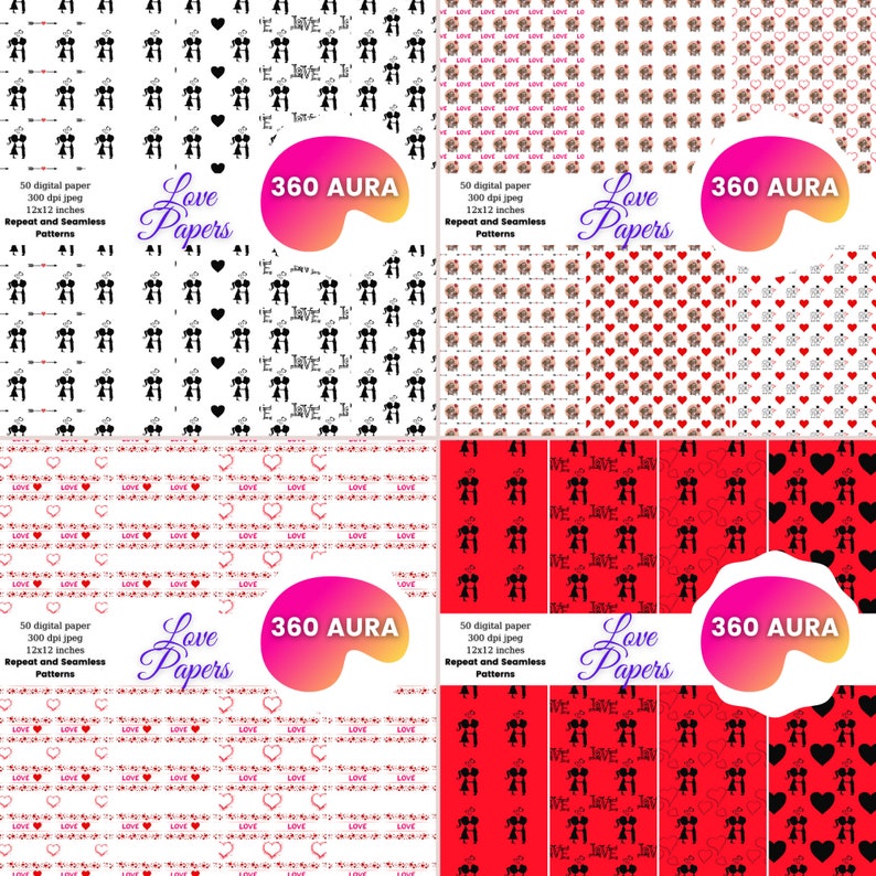 Valentine Digital Paper, 50 Love Digital Paper,12x12 Digital Scrapbook ...