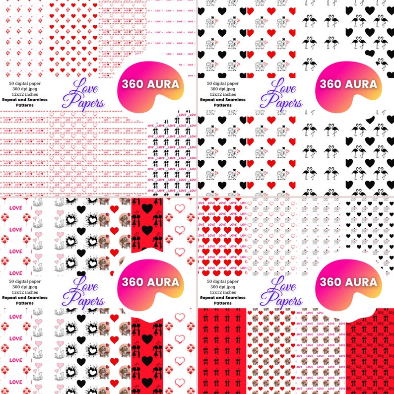 Valentine Digital Paper, 50 Love Digital Paper,12x12 Digital Scrapbook ...