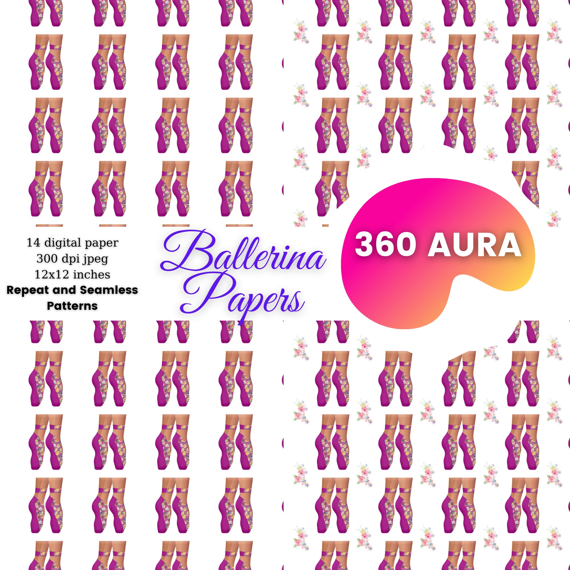 Ballerina Digital Papers, Seamless and Repeat Paper, Gift for Girl ...