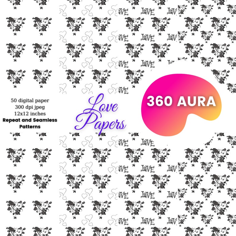 Valentine Digital Paper, 50 Love Digital Paper,12x12 Digital Scrapbook ...